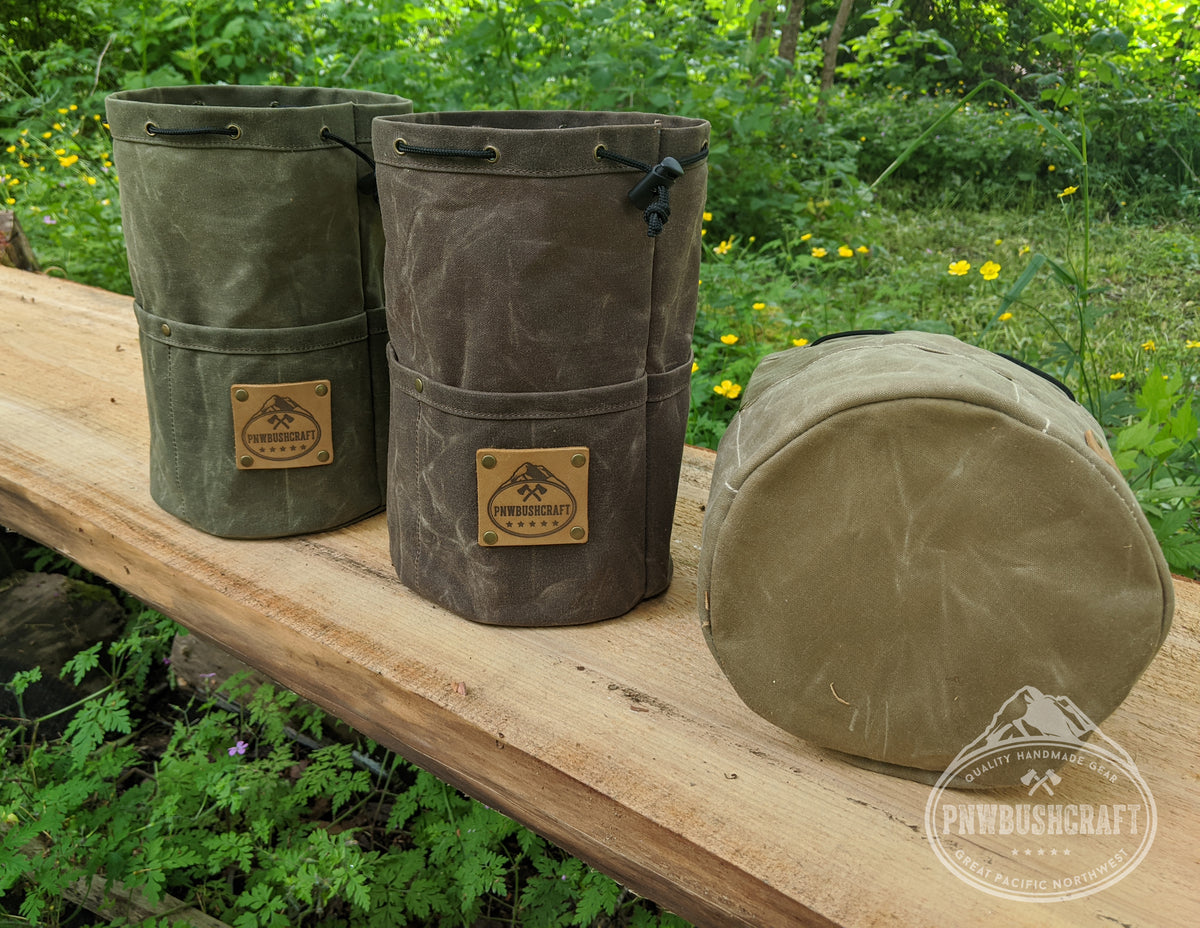 Handcrafted Waxed Canvas Cedar Bucket Bag with Outside Pockets ...