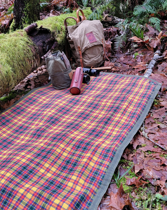 wool plaid in waxed canvas groundcloth