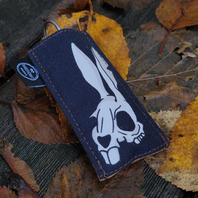 Death Bunny and Skulls Tiny Pocketknife Bag Slip in Waxed Canvas
